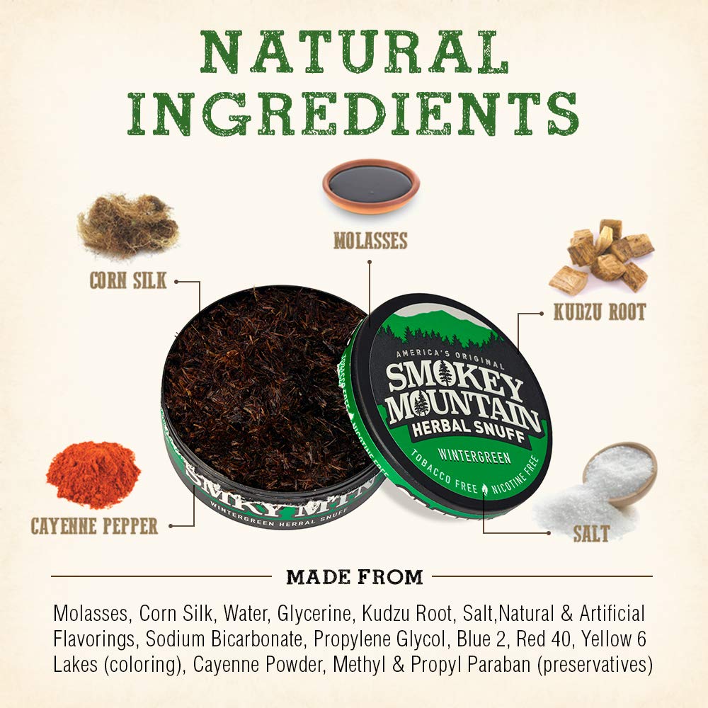 Smokey Mountain Herbal Long Cut – Wintergreen – 1 Can - Tobacco Free and Nicotine Free Snuff