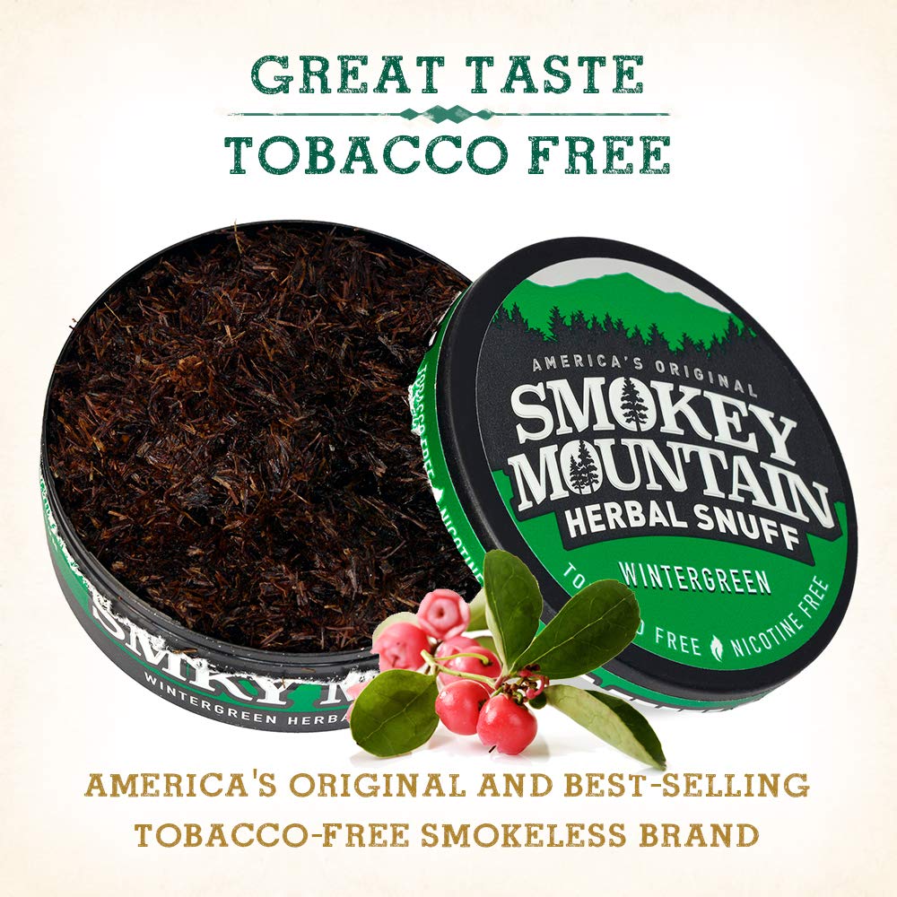 Smokey Mountain Herbal Long Cut – Wintergreen – 1 Can - Tobacco Free and Nicotine Free Snuff