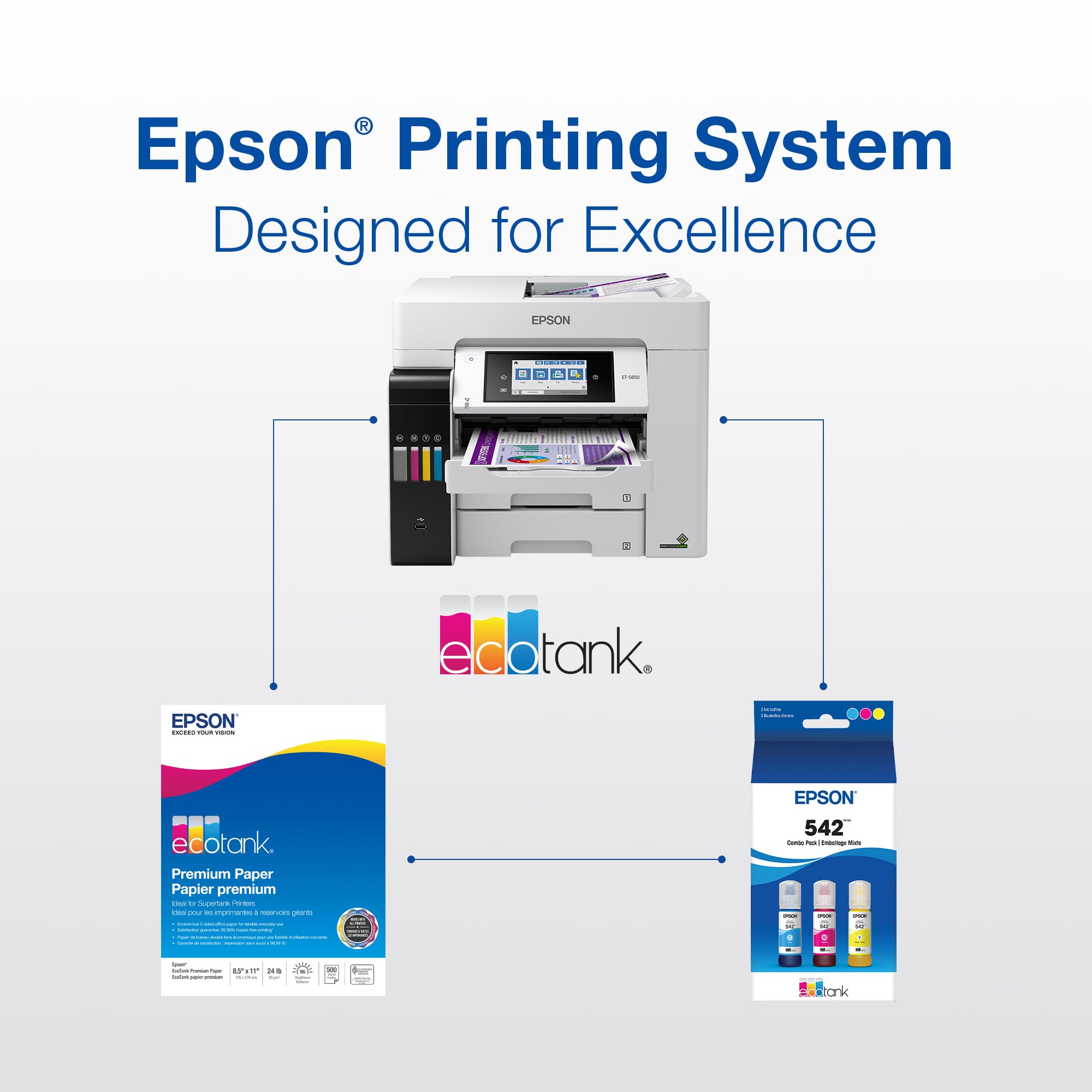 EPSON T542 EcoTank Ink Ultra-high Capacity Bottle Color Combo Pack (T542520-S) for select Epson EcoTank Printers