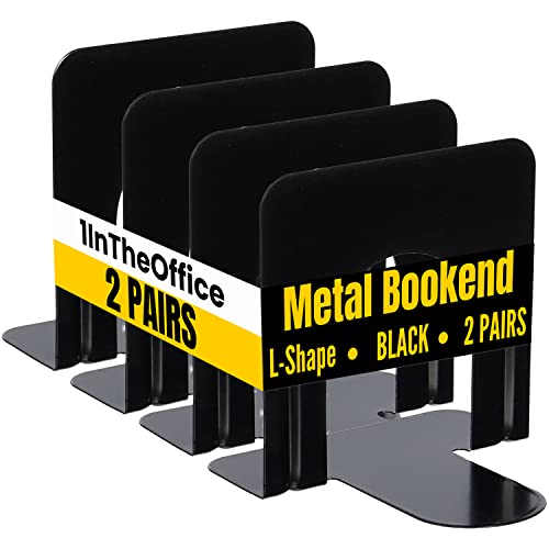 Economy Bookends, Standard, 4 3/4 x 5 1/4 x 5, Heavy Gauge Steel, Black - Sold as 2 Packs of - 2 - / - Total of 4 Each will be received