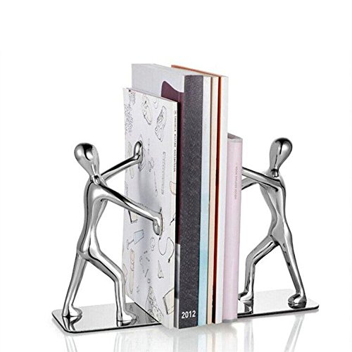 Winterworm Fashion Creative Stainless Steel Decorative Small Humanoid Bookend Pair Kung Fu Kungfu Man Book Organizer Metal Bookends Book end Book File Home Office Library Decoration Birthday Gift