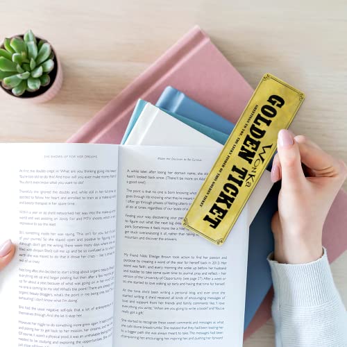 Bookmarks Ruler Metal Wonka Reading Goldenticket Tassels Bookography Measure Bookworm for Book Bibliophile Gift Reading Christmas Ornament Markers