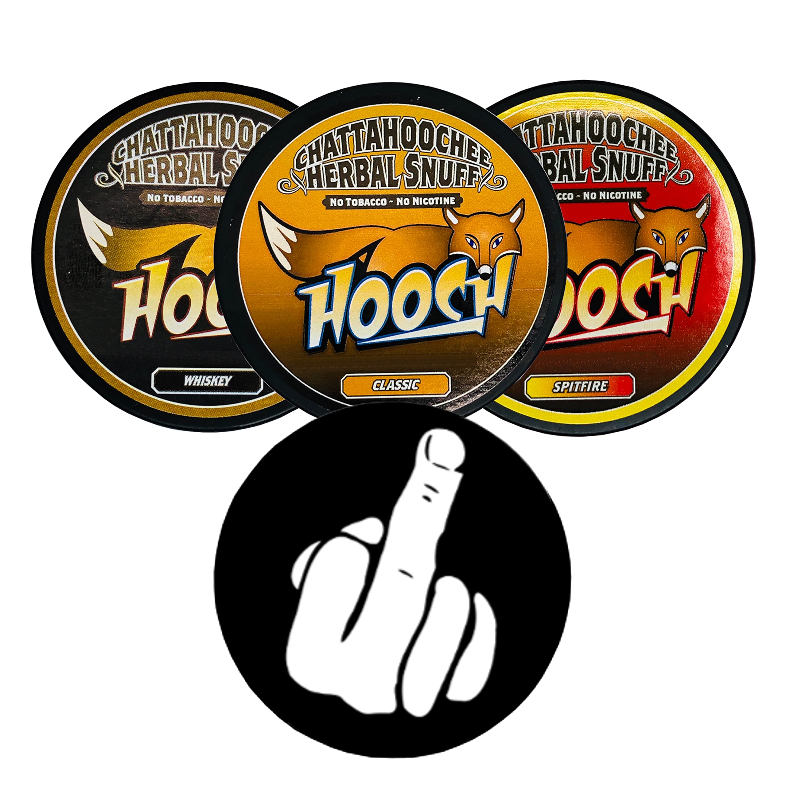 Hooch Herbal Snuff Variety Sampler (Whiskey, Classic, and Spitfire) Pouch Packs - 3 Cans - Includes DC Crafts Nation Skin Can Cover - Middle Finger