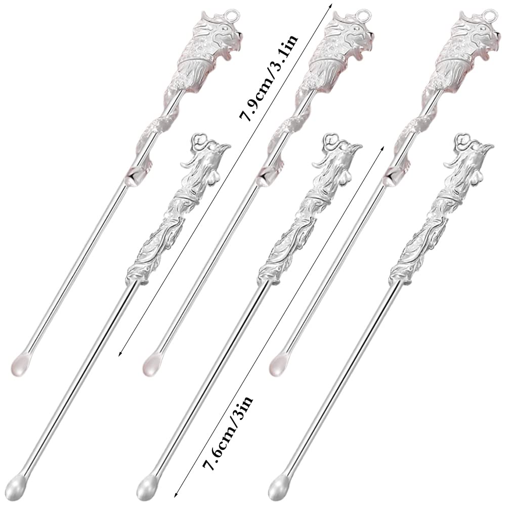 JKJF 6 Pcs Mini Snuff Spoon Tiny Powder Spoon Scoops Mini Retro Spoon Shovel Mini Spoon Keychain Pendant Charms Necklace Loop for Spices Sand Salts - Dragon Phoenix