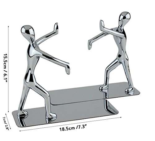 Winterworm Fashion Creative Stainless Steel Decorative Small Humanoid Bookend Pair Kung Fu Kungfu Man Book Organizer Metal Bookends Book end Book File Home Office Library Decoration Birthday Gift