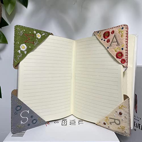 Corner Bookmark Hand Embroidered Personalized Bookmark, Hand Stitched Felt Corner Letter Bookmark, Cute Flower Letter Embroidery Bookmarks for Book Lovers (H, Summer)