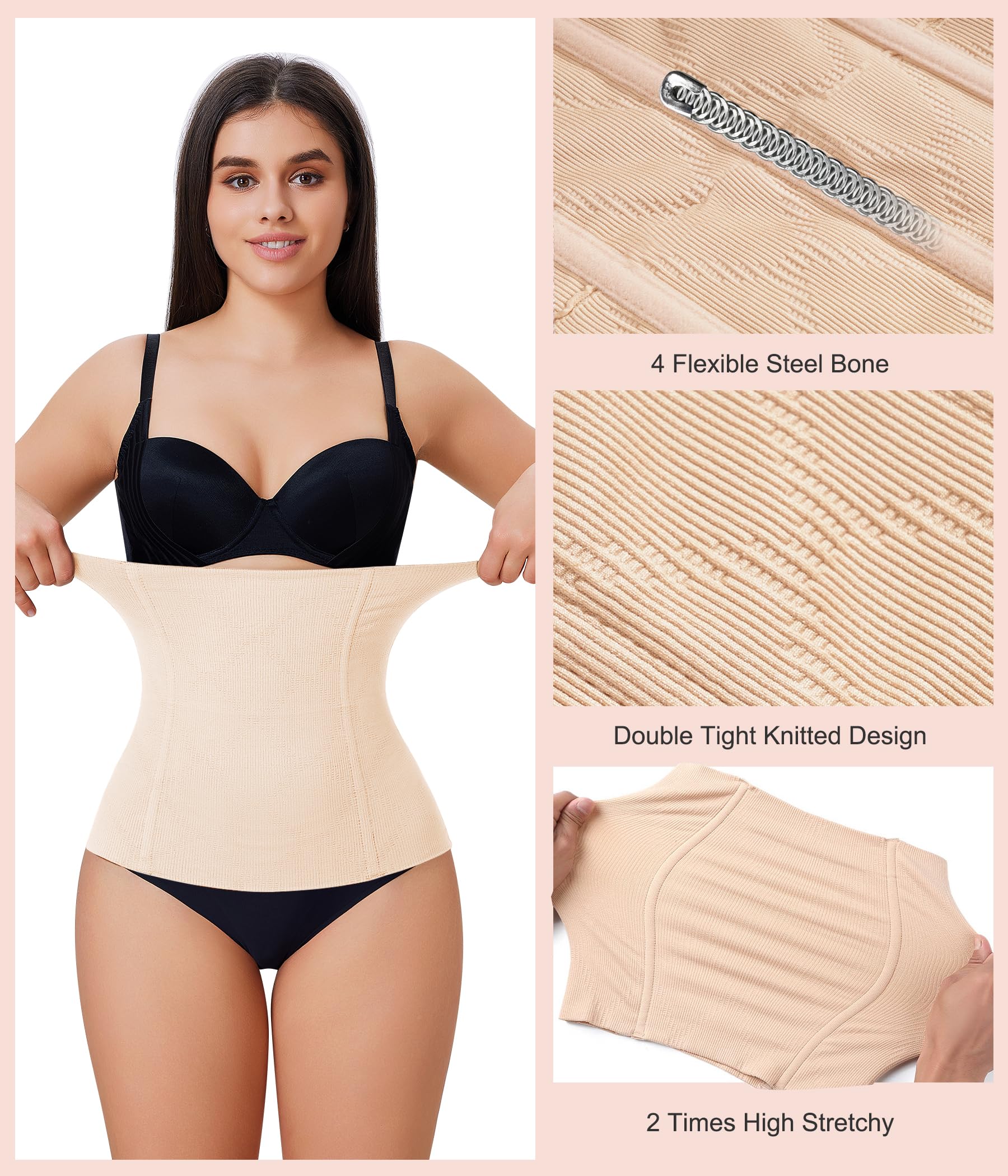 Nebility Womens' Waist Trainer Tummy Control Waist Cincher Slim Body Shaper (Beige Without Hook, S)