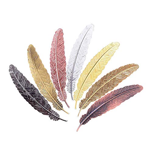 7 Pieces Metal Feather Bookmarks Assorted Metal Bookmark Feather Shape Book Marker for Adults and Kids (1 Set)