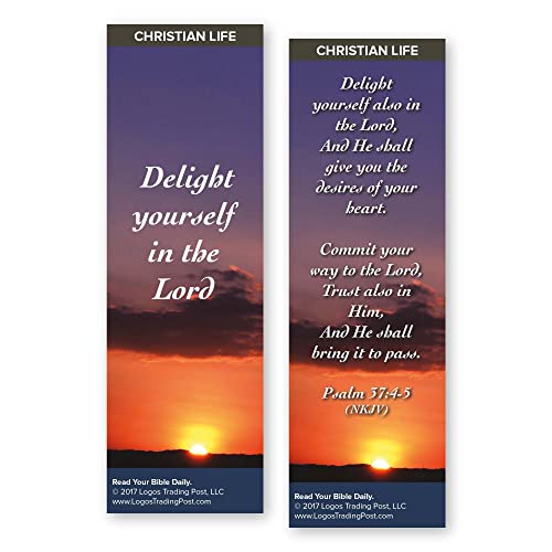 Christian Bookmark with Bible Verse, Pack of 25, Christian Life Themed, Delight Yourself in the Lord, Psalm 37:4-5