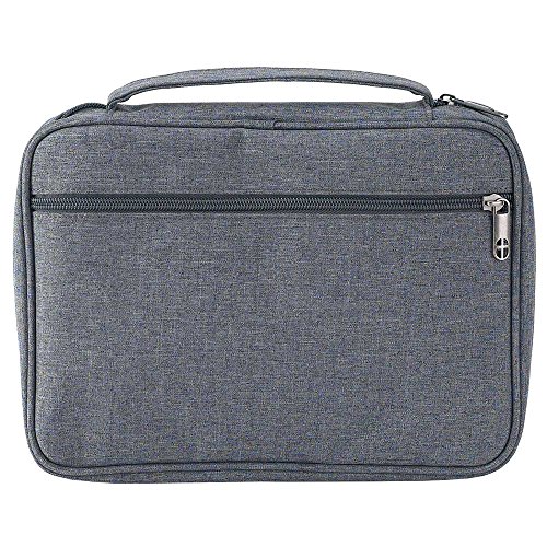 Light Gray Zipper Pocket Heavy Reinforced Fabric Large Bible Cover Case, X-Large