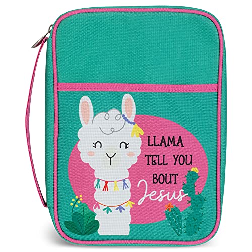 Llama Tell You About Jesus Pink Medium Canvas Bible Cover with Handle