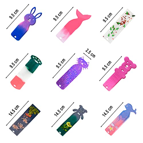 9Pcs Resin Bookmark Mold with 20Pcs Tassels, Silicone Rectangle Mold, Unique Resin Molds for Epoxy Resin, Bookmark Moulds Kits for Resin Casting DIY