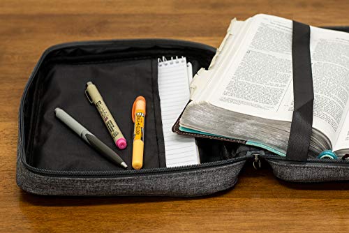 Light Gray Zipper Pocket Heavy Reinforced Fabric Large Bible Cover Case, X-Large
