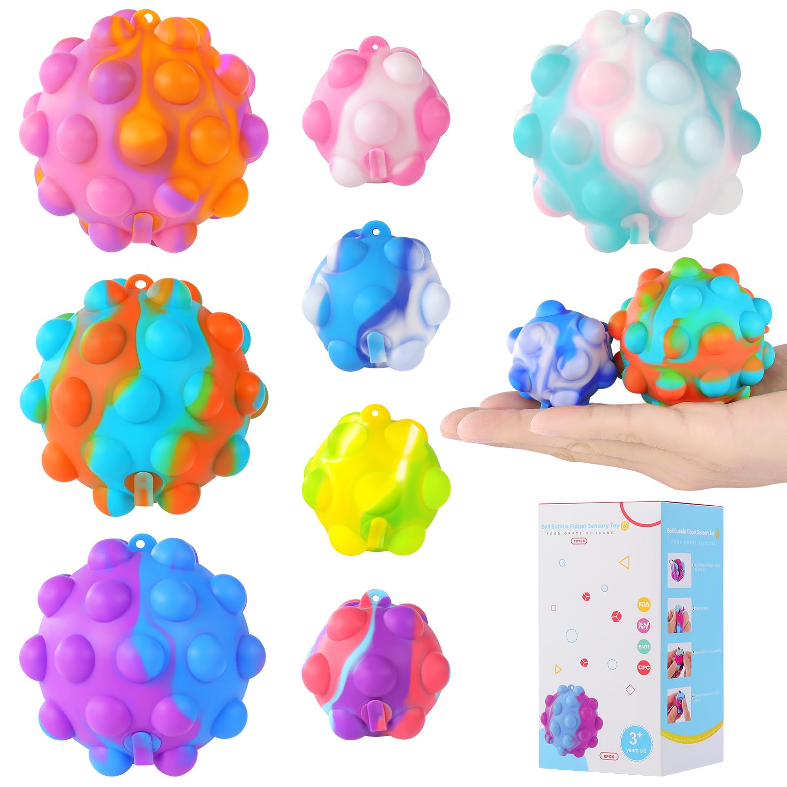 Inflatable Pop Ball Its Fidget Toys Bulk Easter Basket Stuffers for Kids 3D Stress Balls Birthday Party Favors for Kids Goodie Bag Stuffers Fidgets for Kids Prizes It Poppers Squeeze Sensory Toys 8PCS
