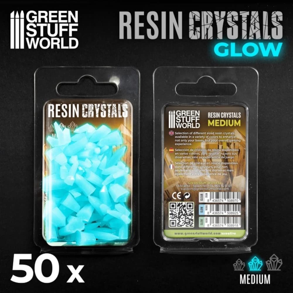 Greenstuff World GSWD-10393 Glow in The Dark Resin Crystal Aqua Turquoise Blue Medium Size 50 Pieces Diorama Material