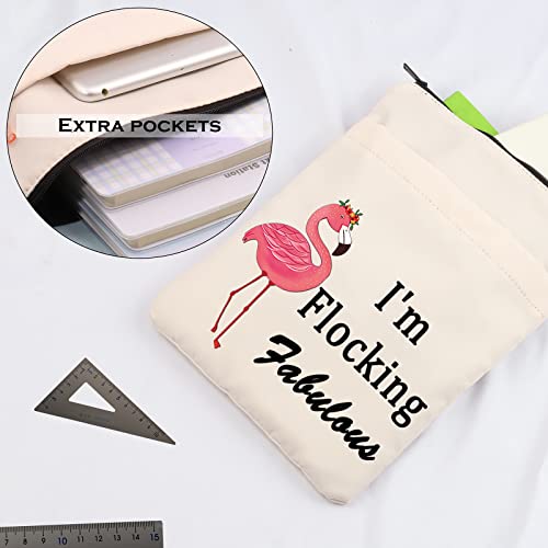 LEVLO Pink Flamingo Lovers Gifts I'm Flocking Fabulous Book Cover Book Sleeve Zipper Pocket with Flamingo Pattern BFF Gift (I'm Flocking Fabulous)