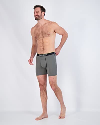 UnderGents Men's 6” Leg Boxer Brief Underwear with Horizontal Fly & Ultra-Soft Comfort (BattleGrey size: XL)