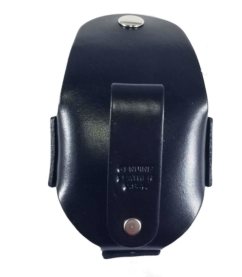 Biker Cross & Skull Concho mounted on Genuine Black Leather Snuff Can Holder with Snap Closure