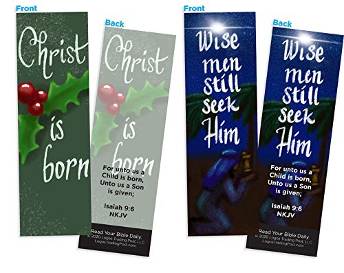 Religious Christmas Bookmarks, Christian Holiday Bookmark Greeting Cards Assortment Set, 6 Designs, 42 Total Cards, Scripture Card Bookmark Variety Pack