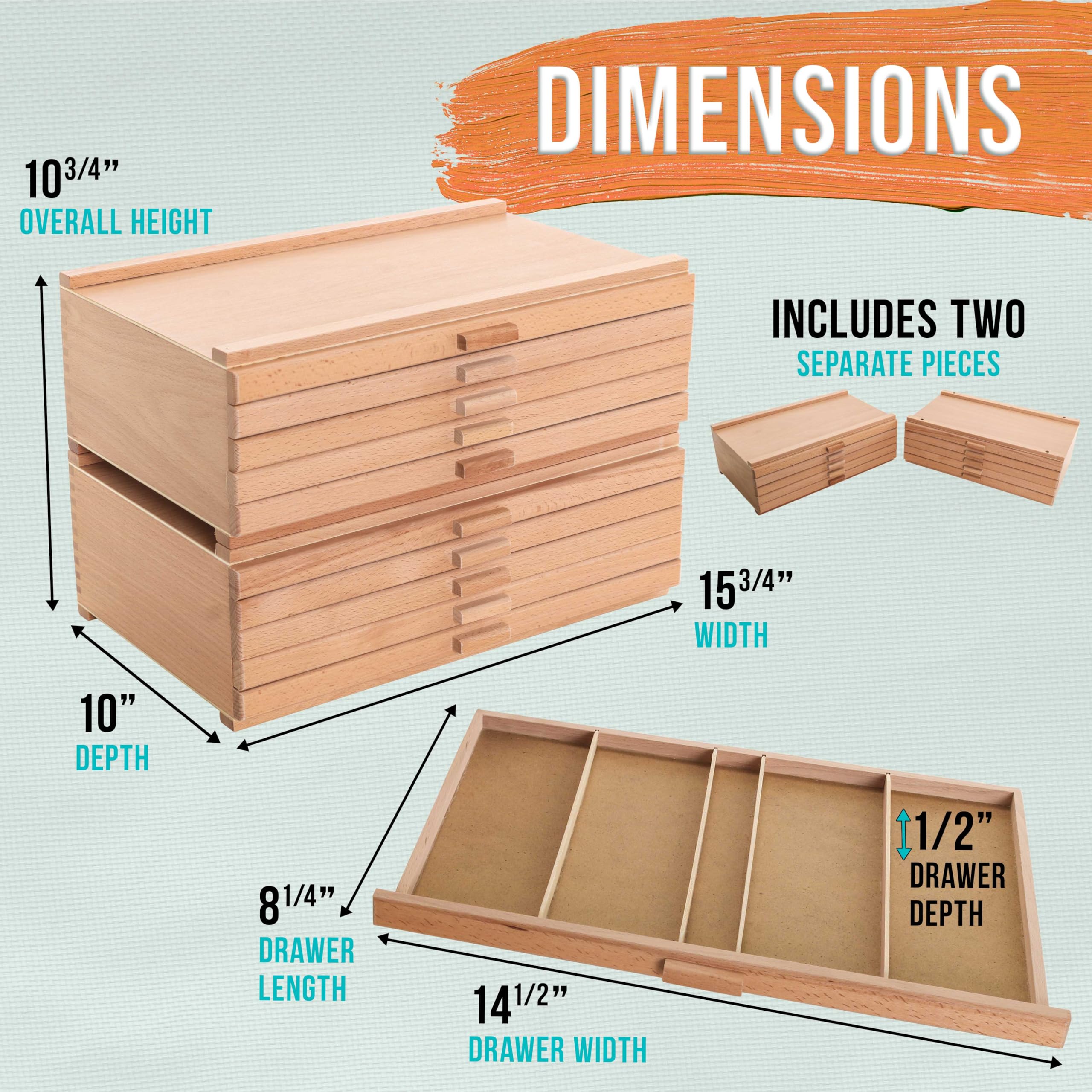 U.S. Art Supply 10 Drawer Wood Artist Supply Storage Box - Pastels, Pencils, Pens, Markers, Brushes