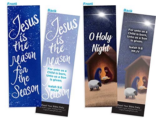 Religious Christmas Bookmarks, Christian Holiday Bookmark Greeting Cards Assortment Set, 6 Designs, 42 Total Cards, Scripture Card Bookmark Variety Pack