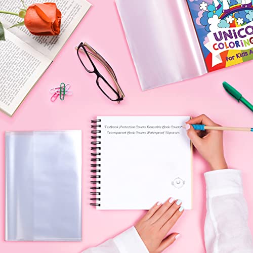 NUOBESTY 5Pcs Book Covers Sheet Protectors Plastic Clear with Adjustable Self- Adhesive Closure 16K Size for Books