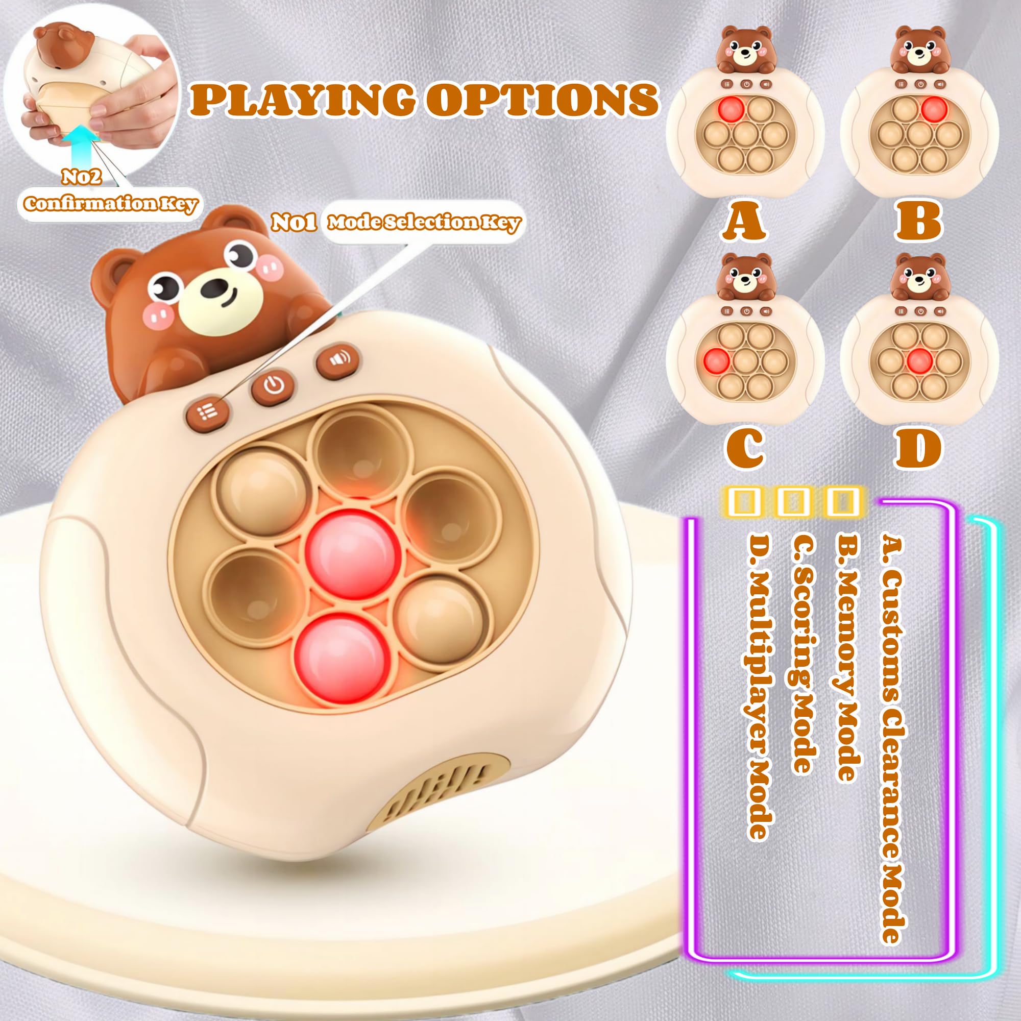 2 Pc New Speed Push Handheld Game Machine-Fidget Console,Quick Push Light Up Pop Game for Adults and Kids,Music Whack A Mole Stress Relief Fidget Toys,Squeeze Poppet Sensory Push Pop Bubble Toy (2 Ct)