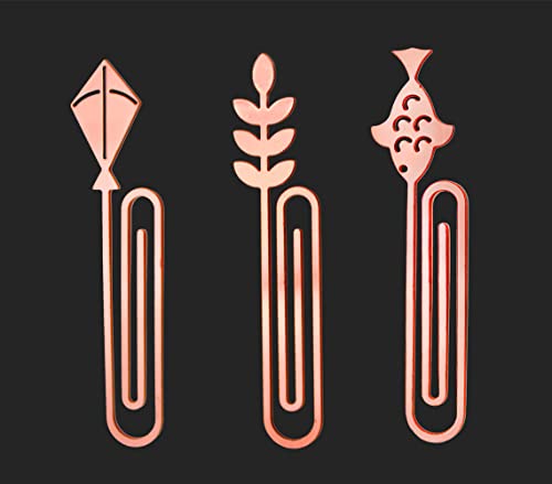 Elegant Hand Etched Metal Bookmark | Set of 3 | Gift for Christmas, Birthday, Anniversary | Includes Gift Box Package | Gift for Women and Men | Color: Rose Gold