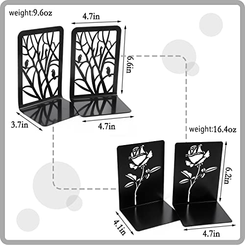Book Ends, Bookends for Shelves, Non Skid Book Stoppers,Heavy Duty Metal Book Stopper for Books/CDs, Decorative Book Shelf for Home, (2 Pairs)