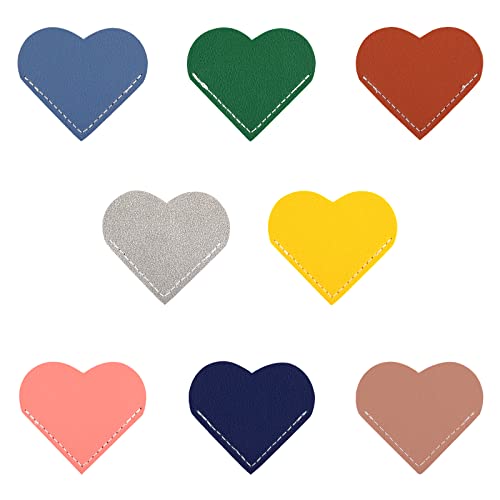 SAVITA 8pcs Leather Heart Bookmark, Page Corner Book Markers Handmade Bookmark Reading Cute Bookmark Heart Bookmark for Friends Book Lover Reading (Multi Colors)