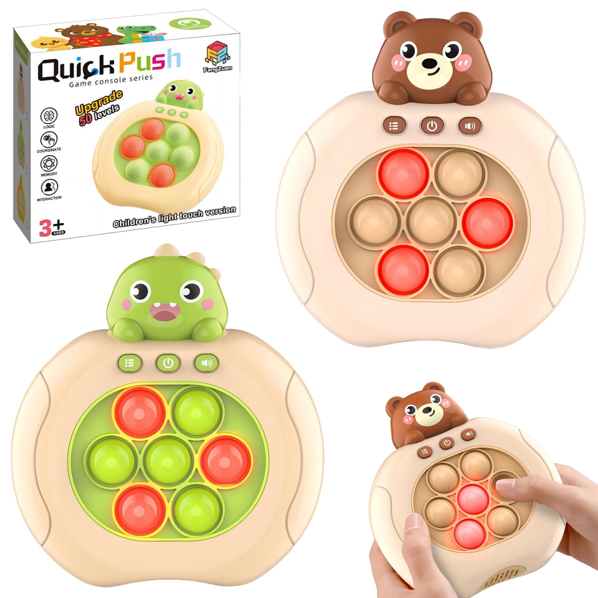 2 Pc New Speed Push Handheld Game Machine-Fidget Console,Quick Push Light Up Pop Game for Adults and Kids,Music Whack A Mole Stress Relief Fidget Toys,Squeeze Poppet Sensory Push Pop Bubble Toy (2 Ct)