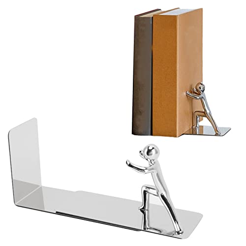 Agatige Metal Bookends, Book Stoppers Fung Fu Man Heavy Duty Stainless Steel Man Bookends Nonskid Bookends Art Bookend