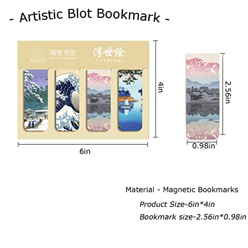 XINSHUN 4pcs/Set Magnetic Bookmarks Book Page Markers Clip Starry Sky Magnet Page Markers Set Assorted Bookmarkers Set World Famous Painting Magnetic Bookmark for Students Reading Book Lovers Ukiyo-e