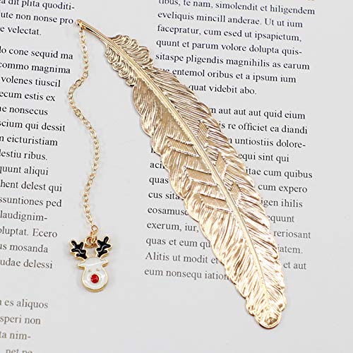 Leaf Metal Bookmarks,Retro Unique Personalized Bookmark,Vintage Metal Feather Bookmark with Key Shell Snowflake Pendant,Christmas Thanksgiving Idea Gift for Women Men Kids Book Lovers Key