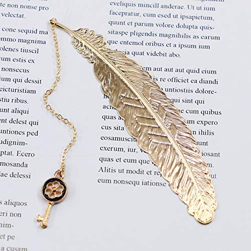 Leaf Metal Bookmarks,Retro Unique Personalized Bookmark,Vintage Metal Feather Bookmark with Key Shell Snowflake Pendant,Christmas Thanksgiving Idea Gift for Women Men Kids Book Lovers Key