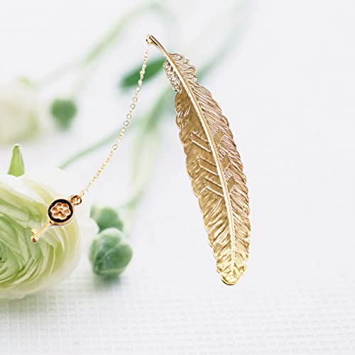 Leaf Metal Bookmarks,Retro Unique Personalized Bookmark,Vintage Metal Feather Bookmark with Key Shell Snowflake Pendant,Christmas Thanksgiving Idea Gift for Women Men Kids Book Lovers Key