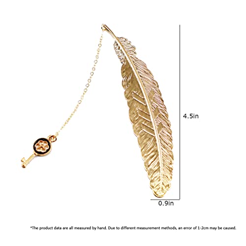 Leaf Metal Bookmarks,Retro Unique Personalized Bookmark,Vintage Metal Feather Bookmark with Key Shell Snowflake Pendant,Christmas Thanksgiving Idea Gift for Women Men Kids Book Lovers Key