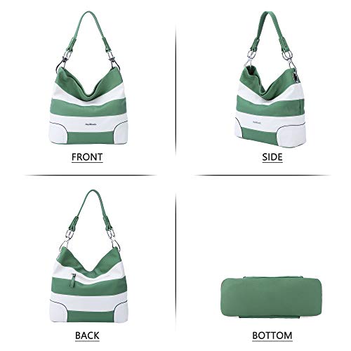 Women Handbag Purse Vegan Leather Hobo Shoulder Bag Soft Tote Bag For Women-Green/White