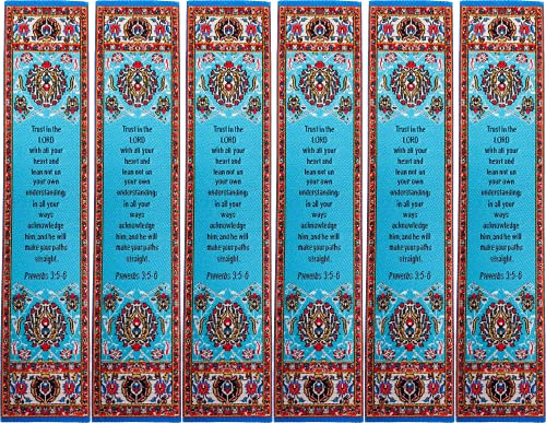 Trust in The Lord - Blue, Bulk Pack of 6 Woven Fabric Christian Bookmarks, Silky Soft Proverbs 3:5-6 Flexible Bookmarker for Novels Books and Bibles, Religious Memory Verse Gift