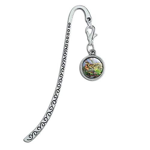 Triceratops T-Rex Stegosaurus Jurassic Dinosaurs Metal Bookmark Page Marker with Charm