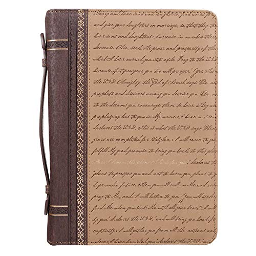 Christian Art Gifts Men's Classic Bible Cover for I Know The Plans Jeremiah 29:11, Brown Faux Leather, Large