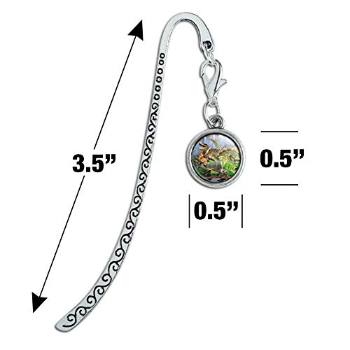 Triceratops T-Rex Stegosaurus Jurassic Dinosaurs Metal Bookmark Page Marker with Charm