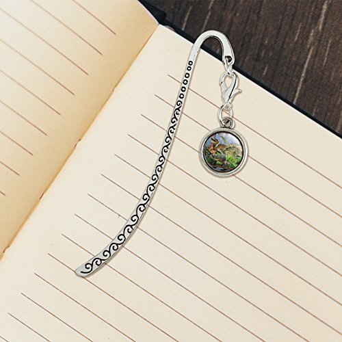 Triceratops T-Rex Stegosaurus Jurassic Dinosaurs Metal Bookmark Page Marker with Charm