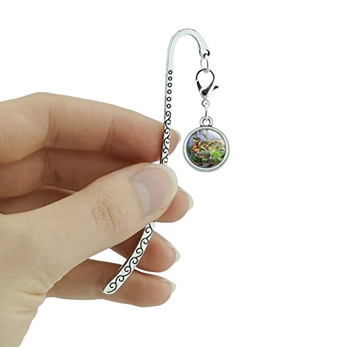 Triceratops T-Rex Stegosaurus Jurassic Dinosaurs Metal Bookmark Page Marker with Charm