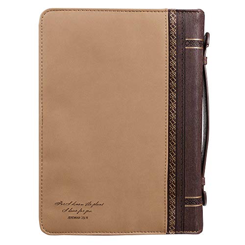 Christian Art Gifts Men's Classic Bible Cover for I Know The Plans Jeremiah 29:11, Brown Faux Leather, Large