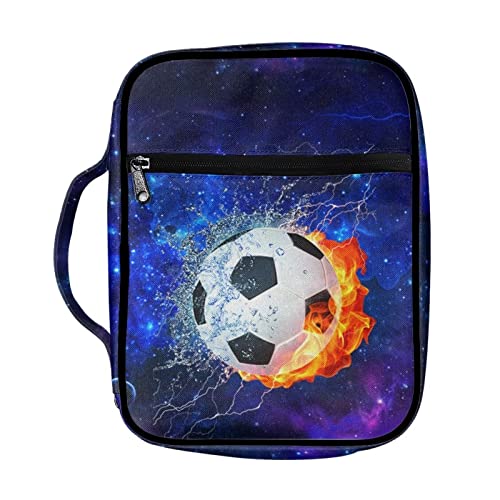 Uourmeti Galaxy Soccer Bible Covers for Women Bible Book Holder with Zipper Pocket Carrying Bible Case Large Size Bible Bags Study Scripture Bag with Handle Church Tote Bags