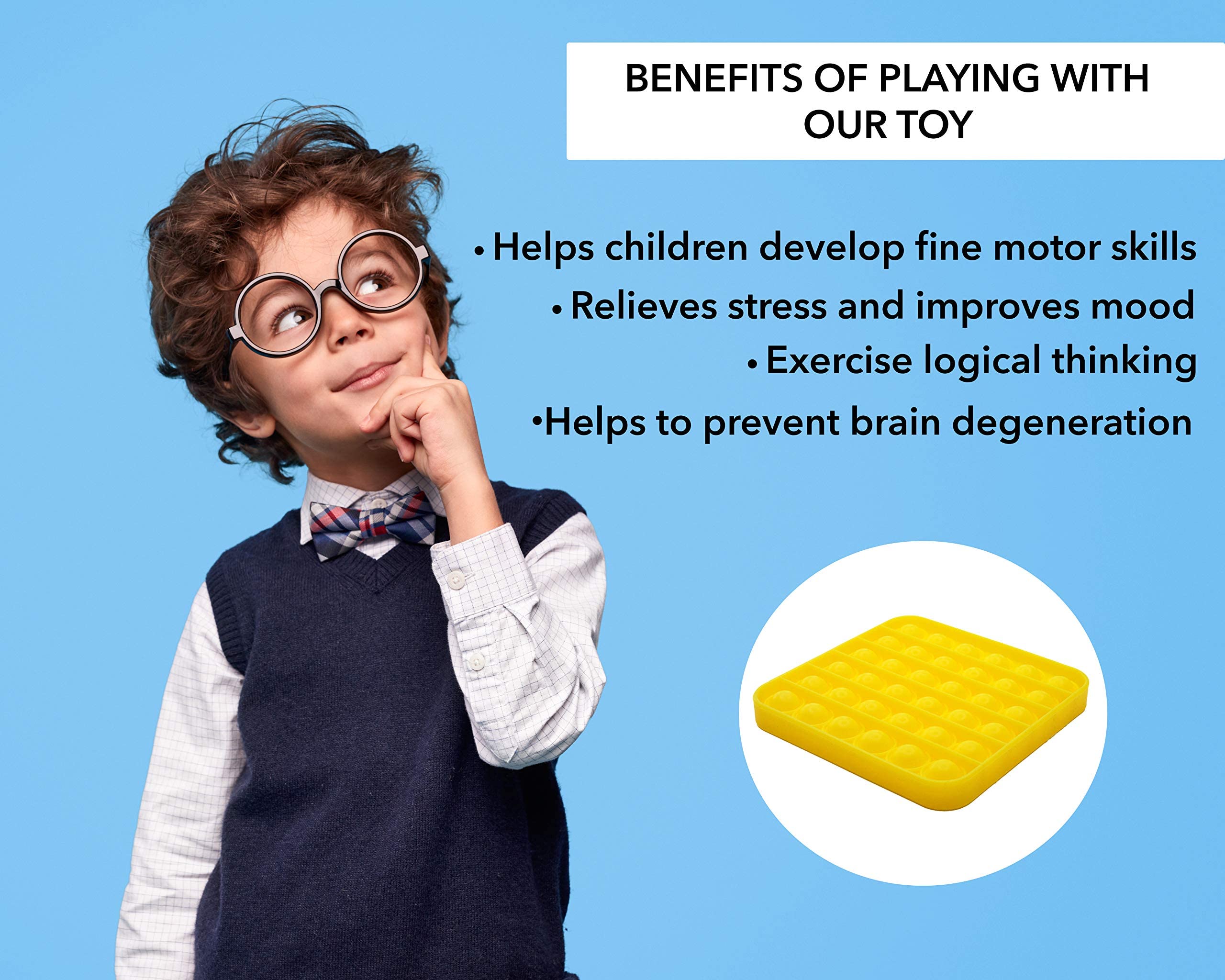 RadBizz Push Pop Bubble Fidget Sensory Toy - for Autism, Stress, Anxiety - Kids and Adults (Square Yellow)