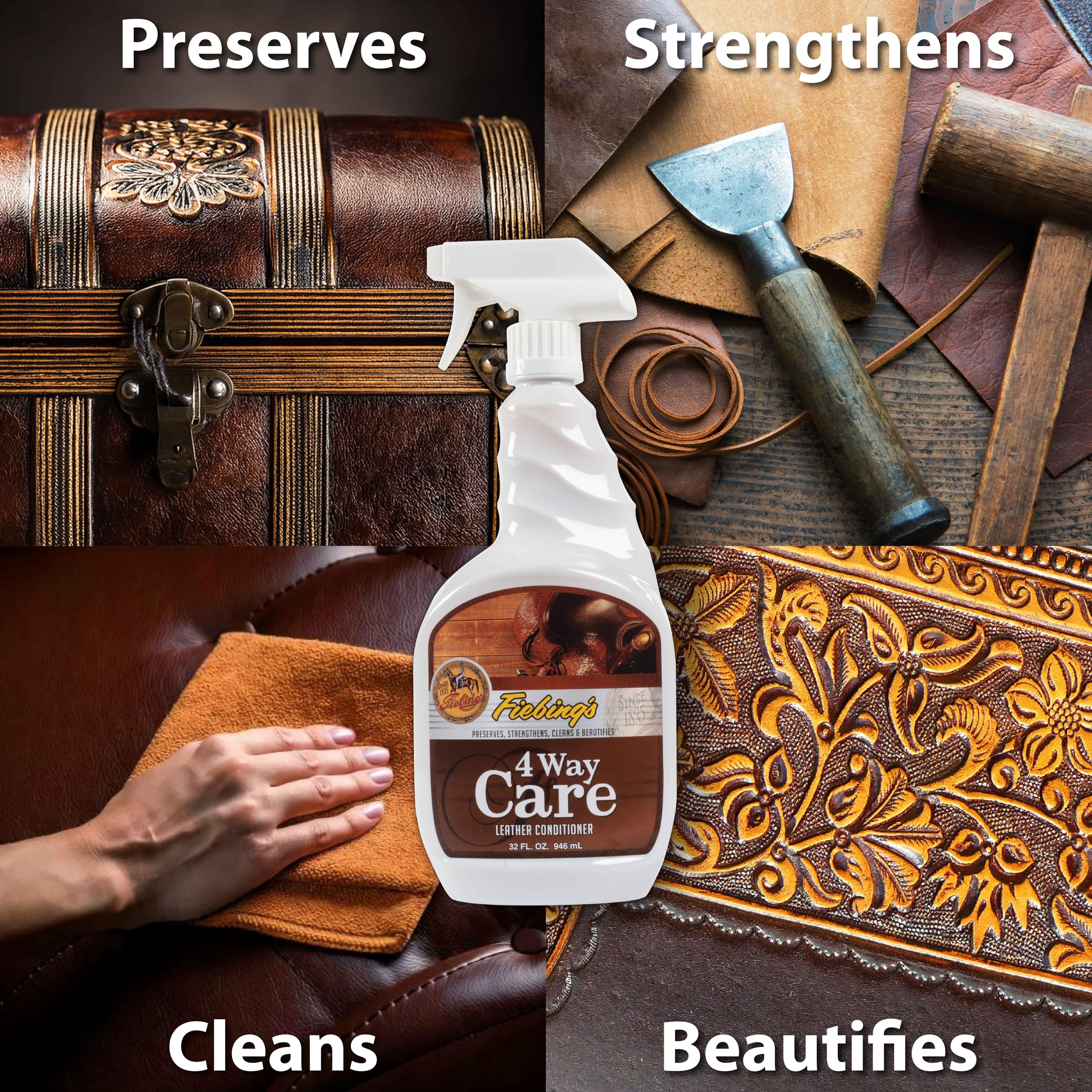 Fiebing's 4 Way Care Leather Conditioner 32oz spray for furniture, saddles, automobile upholstery, boots, shoes, handbags, etc