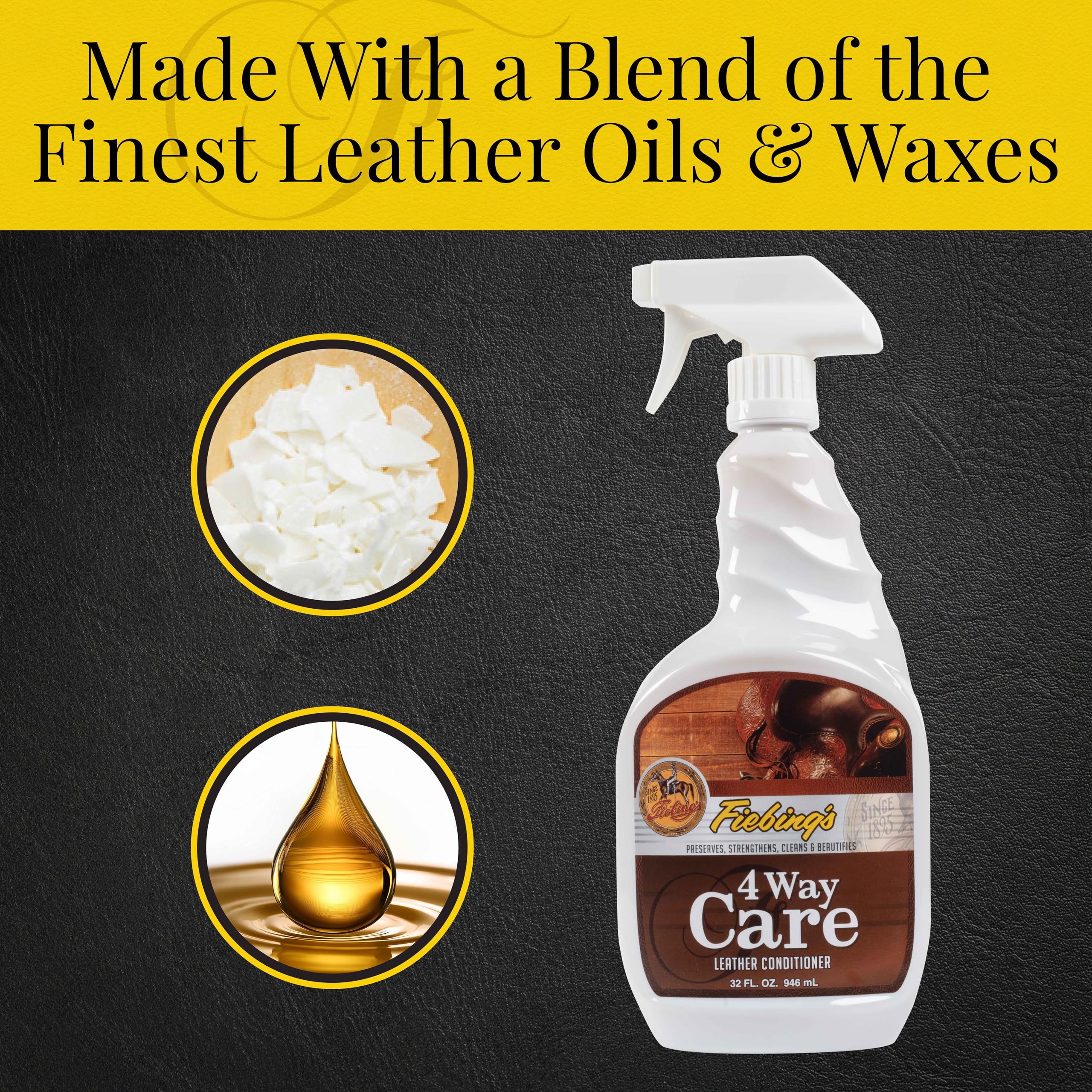 Fiebing's 4 Way Care Leather Conditioner 32oz spray for furniture, saddles, automobile upholstery, boots, shoes, handbags, etc