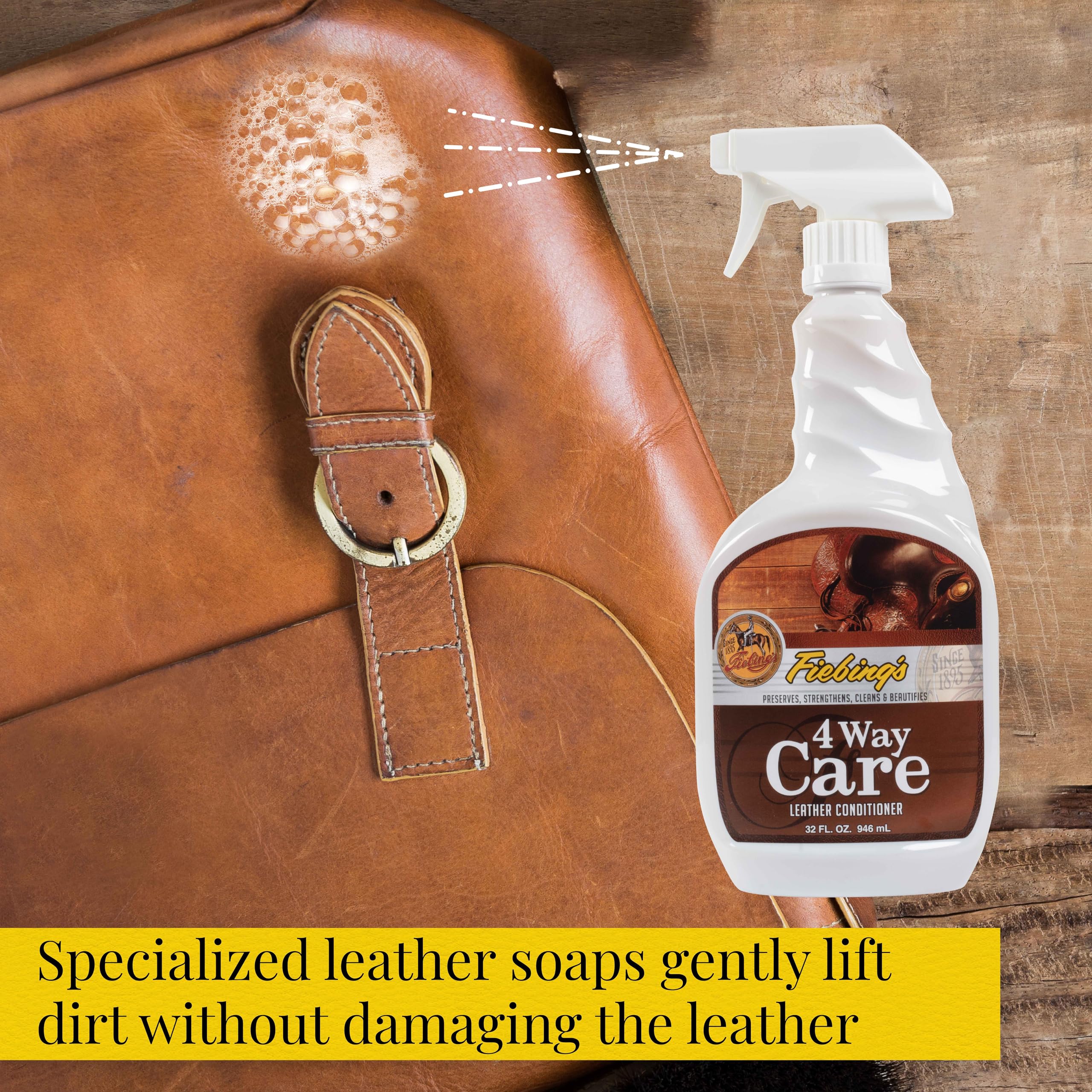 Fiebing's 4 Way Care Leather Conditioner 32oz spray for furniture, saddles, automobile upholstery, boots, shoes, handbags, etc
